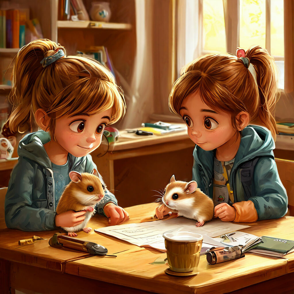 "Children tap a hamster at school at a…" — image created in Shedevrum