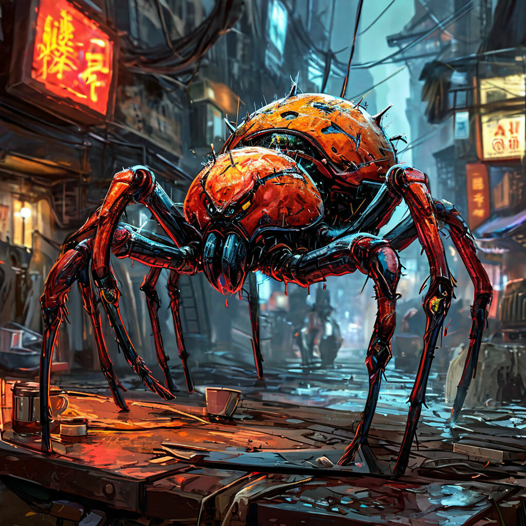 "Spider birdhead, 2D, cyberpunk, en el…" — imagen creada en Shedevrum