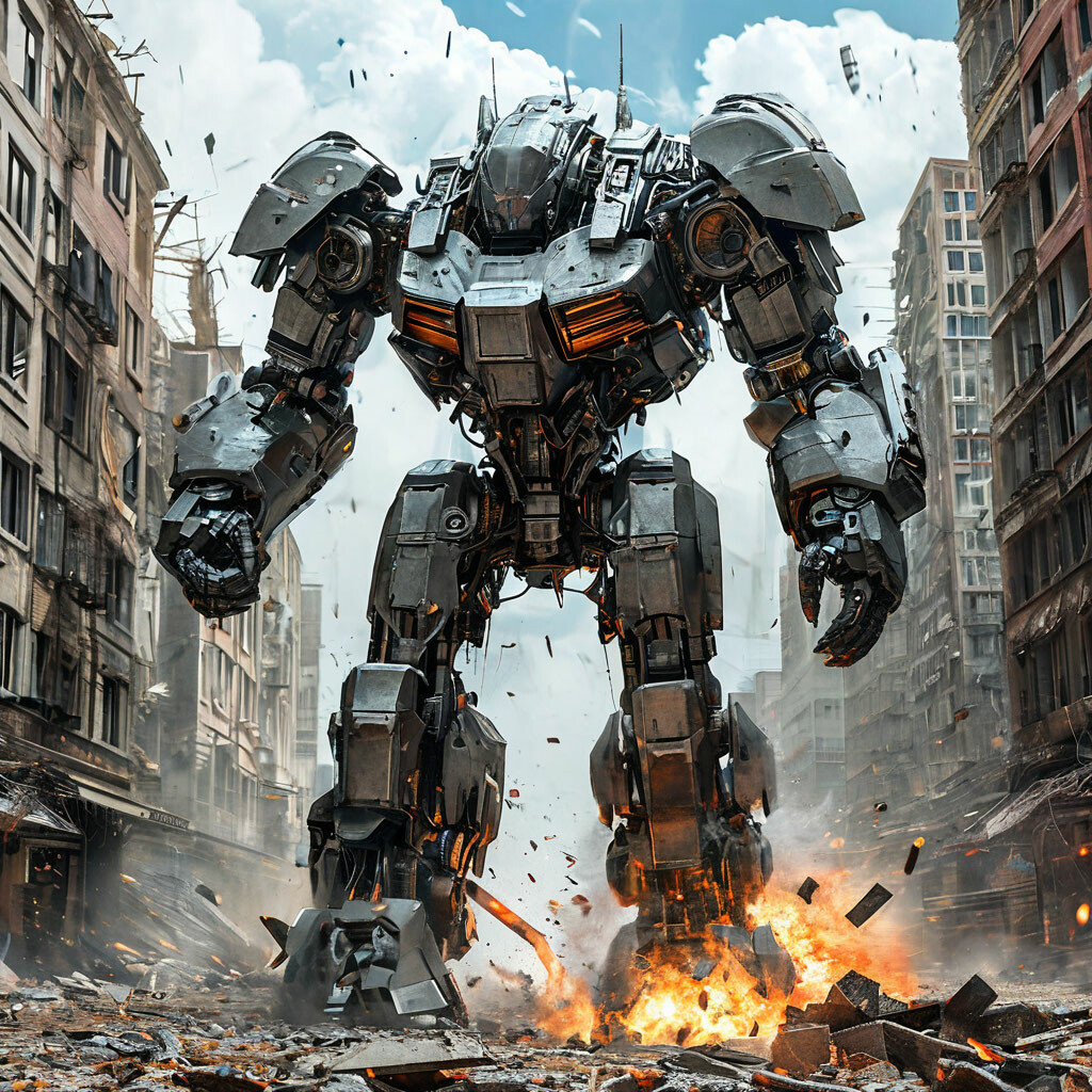 "A giant Robot is smashing up the city" — image created in Shedevrum