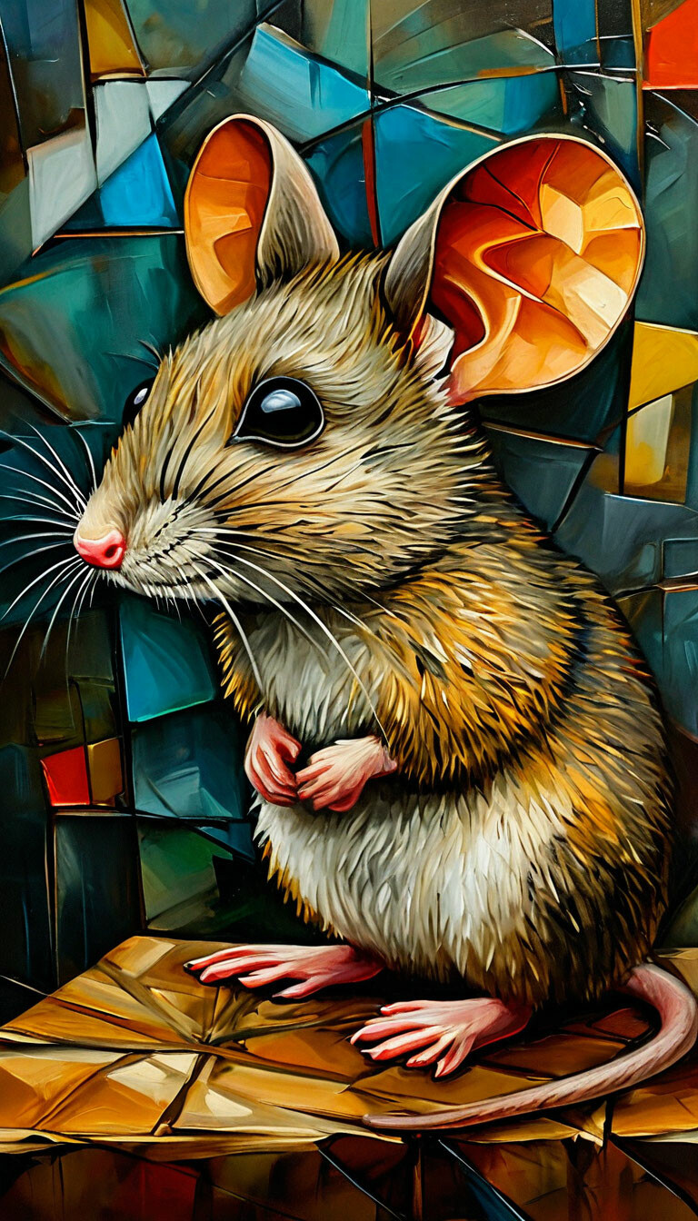 "Cubism-style mouse romp" — image created in Shedevrum