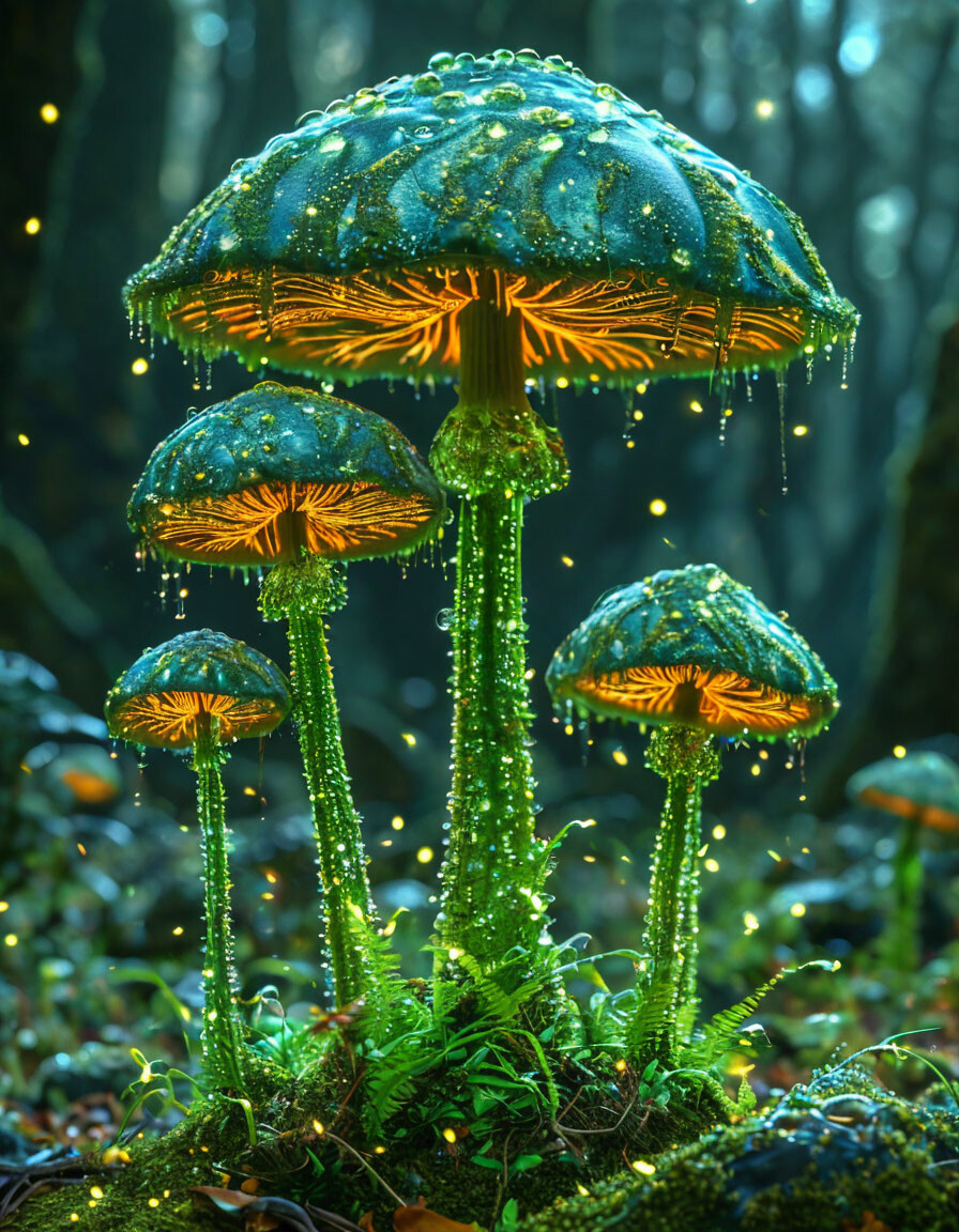 "🍀🍀🍀 Dark background. Luminous curved tangled grass. Greenish fireflies. Glitter. Lines of green ...