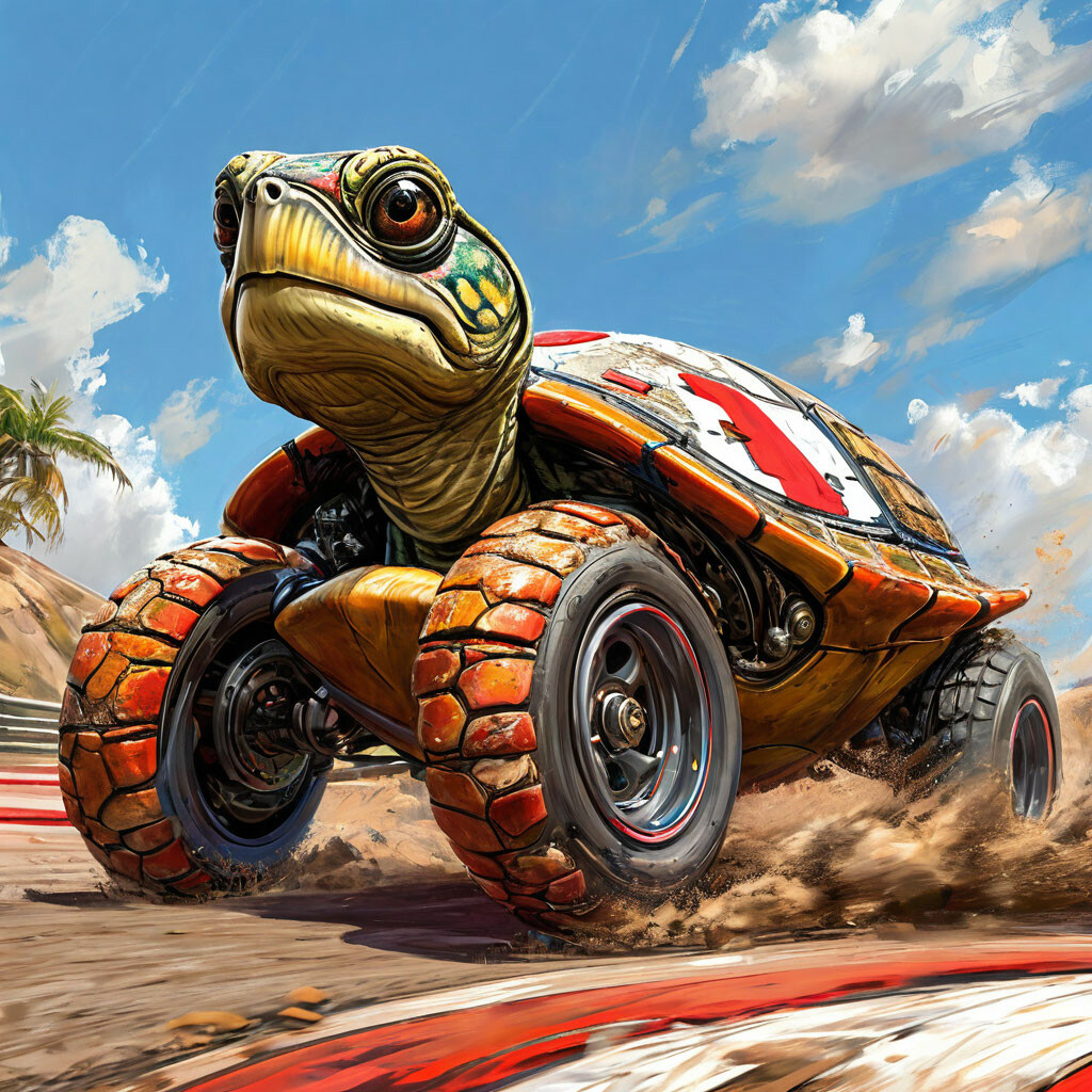 "Racing turbo turtle in a sports shell, number 1 on the side" — image ...