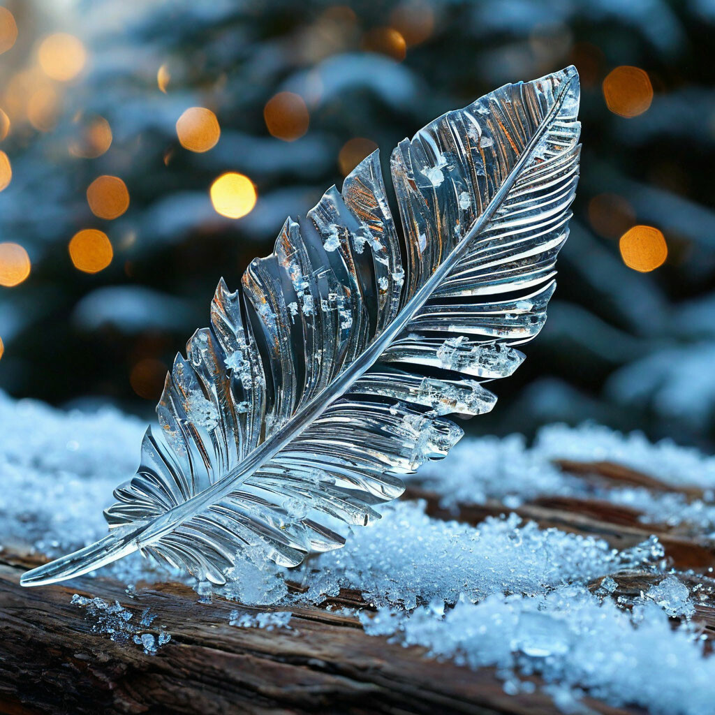 "New Year's poetry, magnificent crystal snow feather of a bird with ...