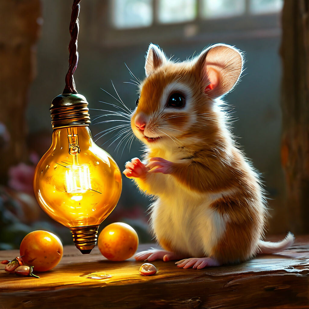 "A hamster eats a rapunzel light bulb …" — image created in Shedevrum