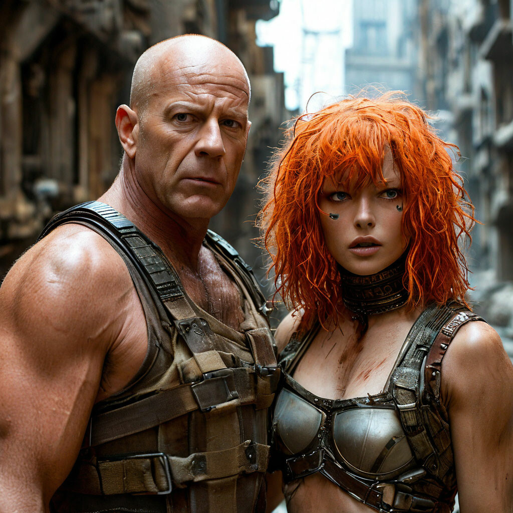 «The Fifth Element, Bruce Willis as Corben Dallas, Milla Jovovich as ...