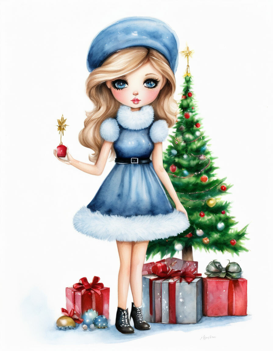 "A Christmas tree is hanging on the ceiling. Snow Maiden bimbo, an ...