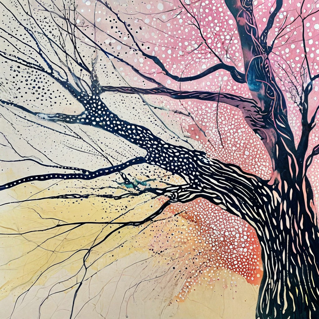 ". different lines in colored transparent ink on wet paper, with ...