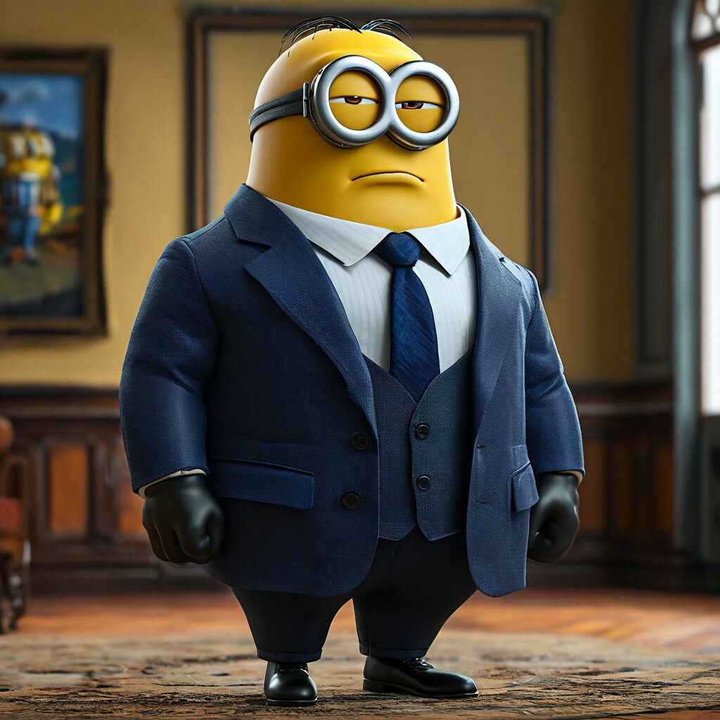 «Накаченный миньон в деловом костюме» — картинка создана в Шедевруме