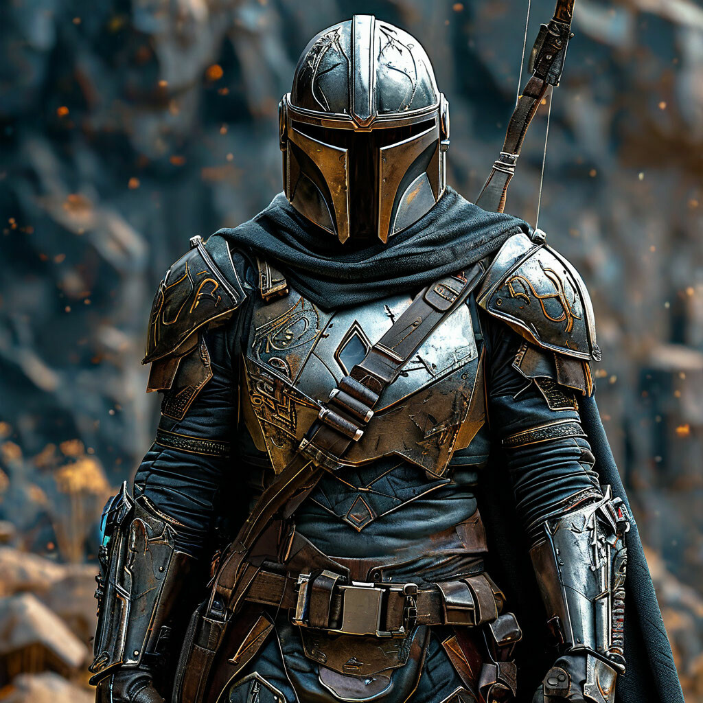 "Elf in Mandalorian armor and …" — image created in Shedevrum