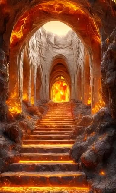 «Lava fire palace, alien volcano crater, willow-stone, metamorphosis ...