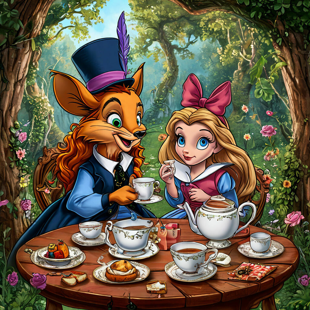 "Alice in Wonderland, tea party in the woods with the mad hatter in the ...