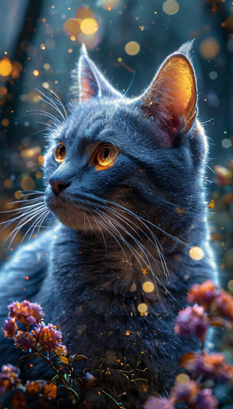 "Hyacinth cat, fantasy, milky glow, double exposure, lights, space ...