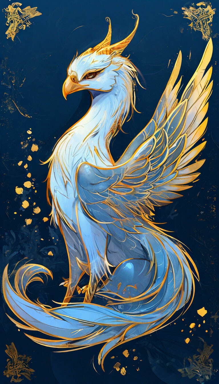 "Transparent griffin with one golden …" — image created in Shedevrum