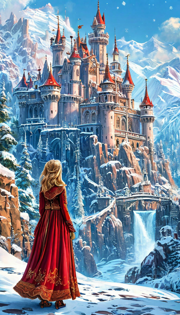 "Gerda goes to the castle of the snow queen, which is made of ice ...