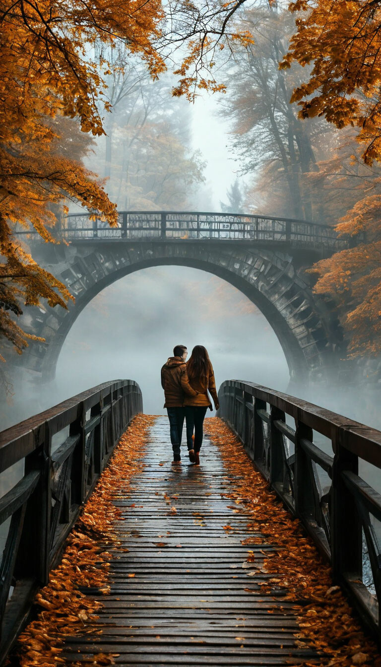 "Bridge, couple in love, fog, nature professional photography high ...