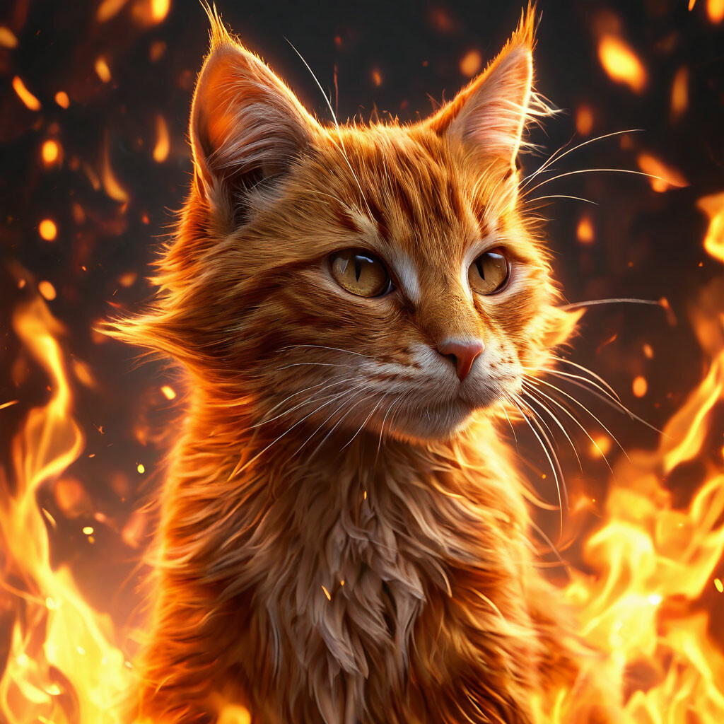 "My character is a Flaming Star fire cat/ 3D/ in the style of warrior ...