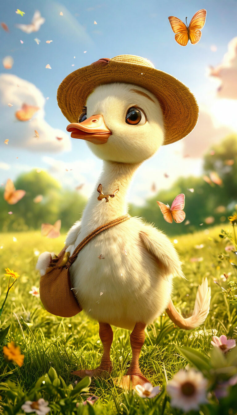 " A gosling in a small hat and with a…" — image created in Shedevrum