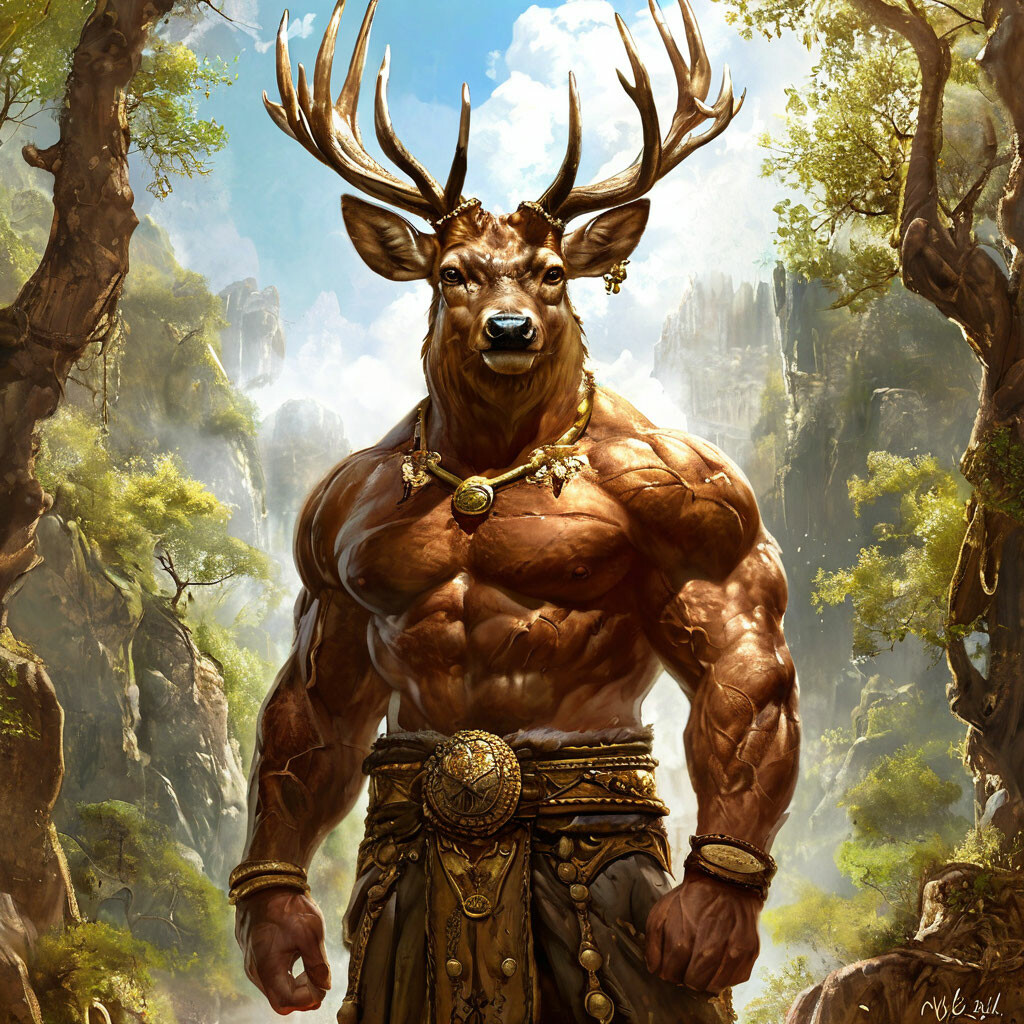 "The muscular handsome King Deer" — image created in Shedevrum