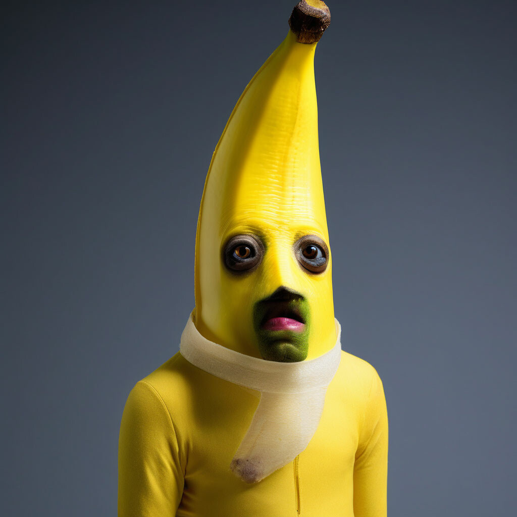 "The anthropomorphic human banana" — image created in Shedevrum
