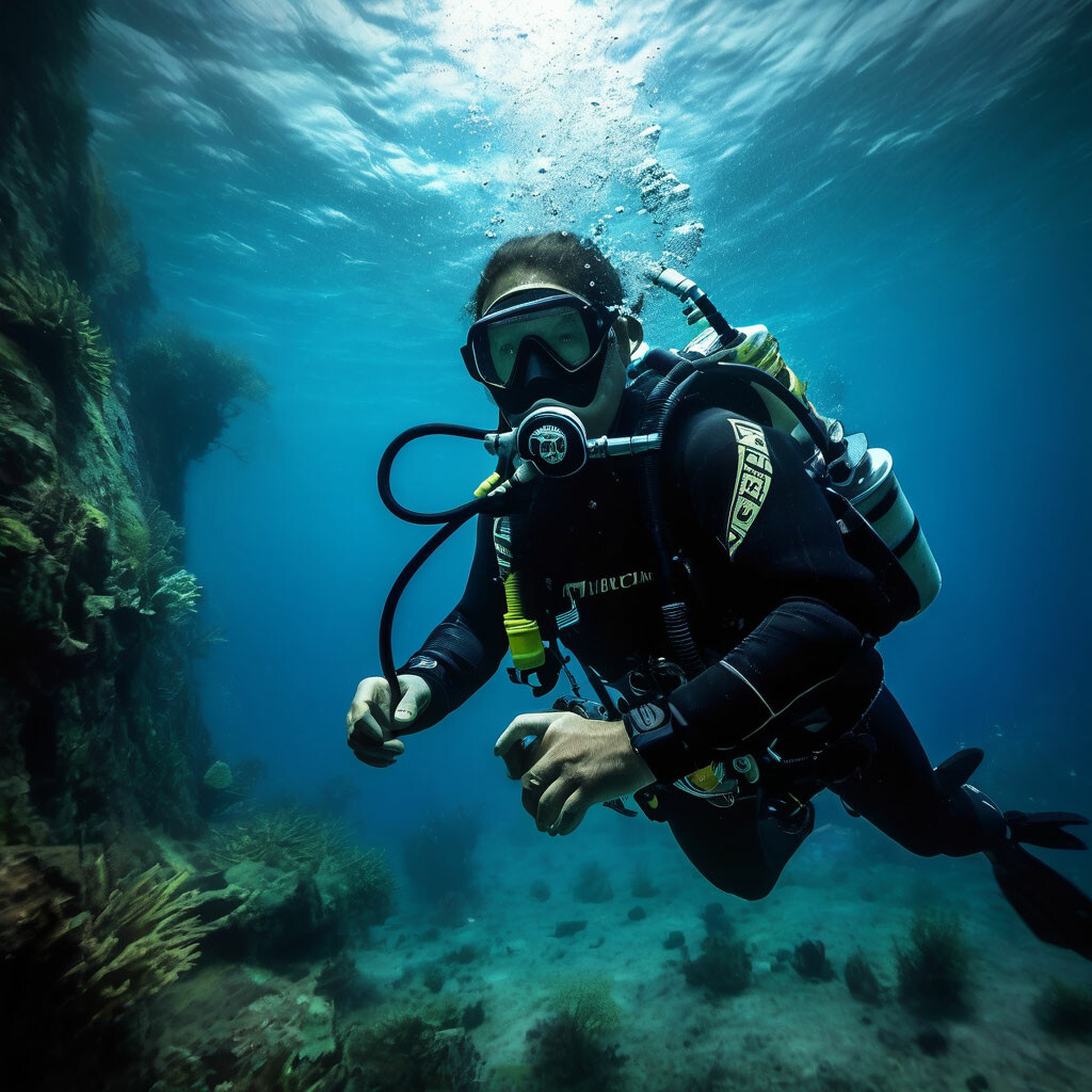 "Underwater,scuba diver, marine world," — image created in Shedevrum