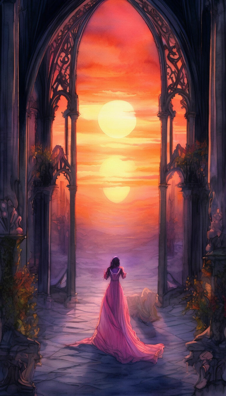 "Sunset... drawing,medieval Gothic, sunset in the darkening sky ...