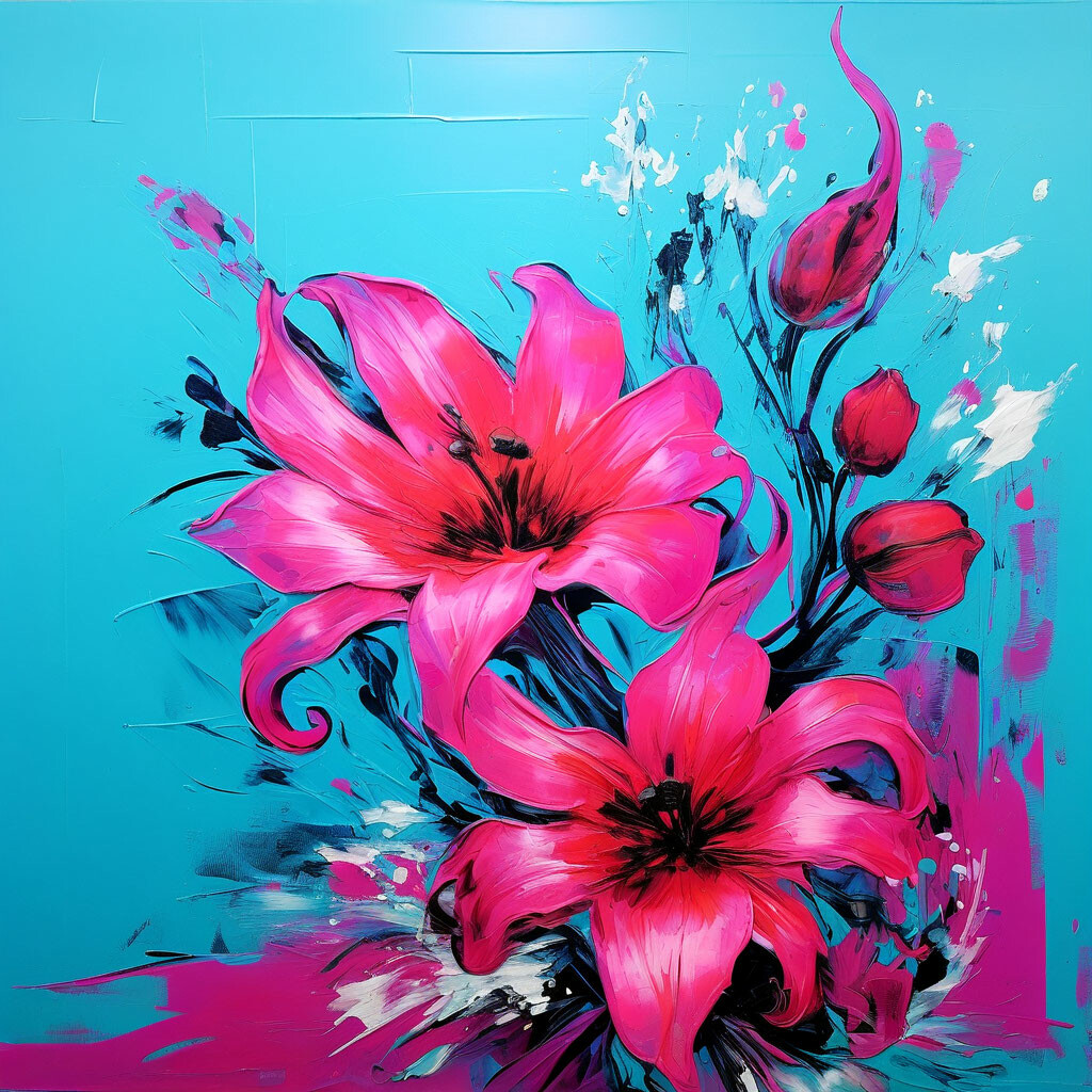 "Texas brush daub in style Tamara Yufa. turquoise, fuchsia" — image ...
