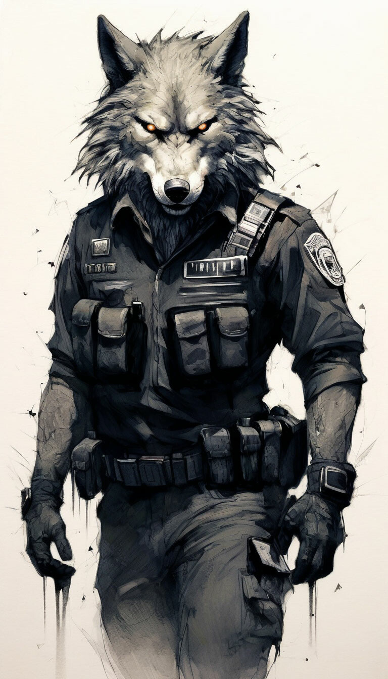 "🐺 Wolf police divisionism hybrid genre Combining drawing techniques ...