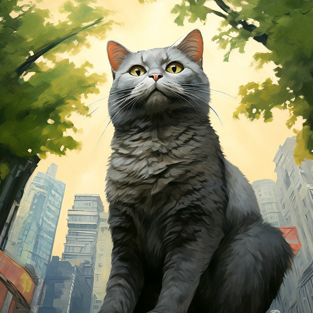 "Background, a large gray cat in the …" — image created in Shedevrum
