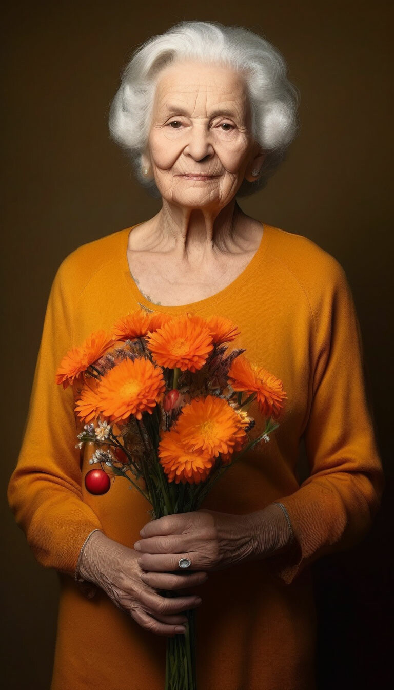 "Don. Bass. A grandmother with flowers…" — image created in Shedevrum
