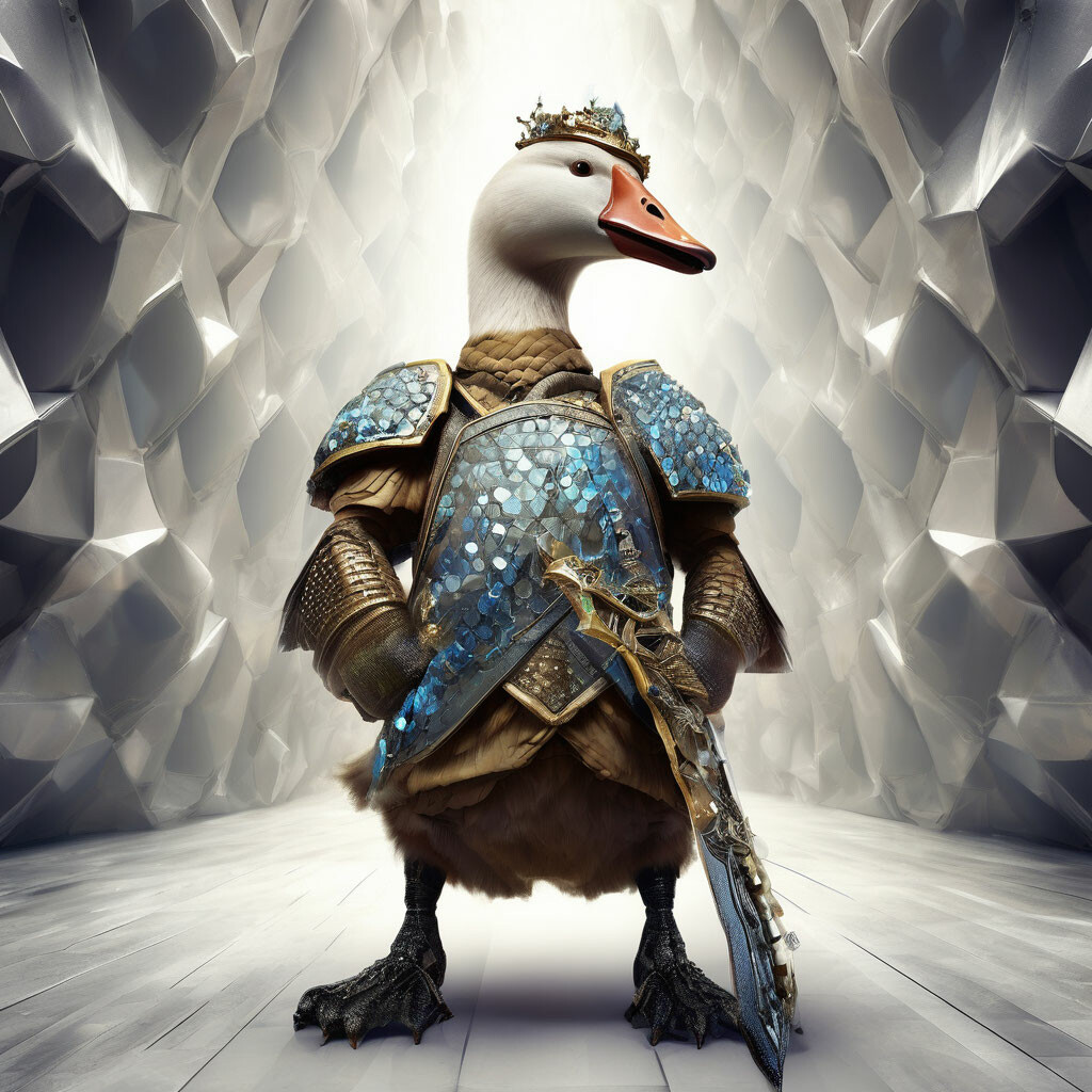 "A goose with a diamond sword, in …" — image created in Shedevrum