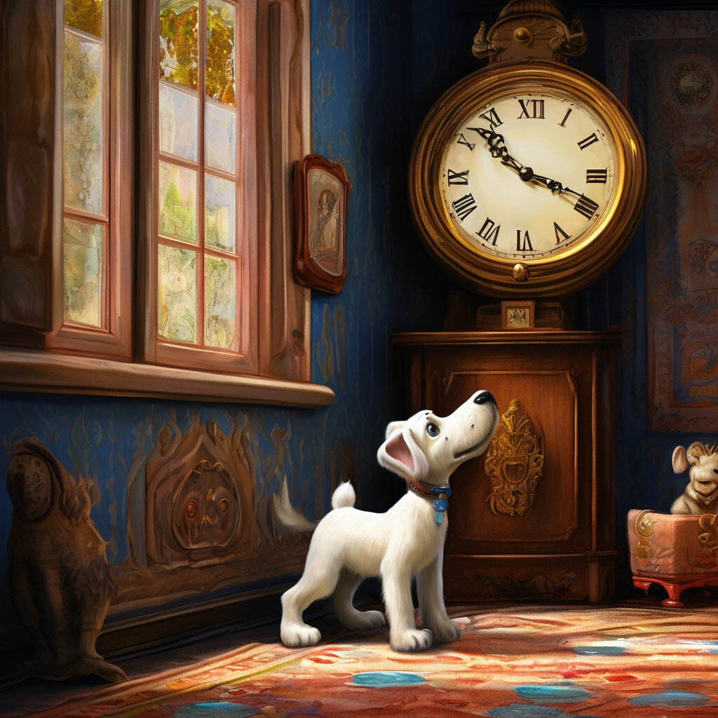 "Fairy tale Bobik the dog looks at the…" — image created in Shedevrum