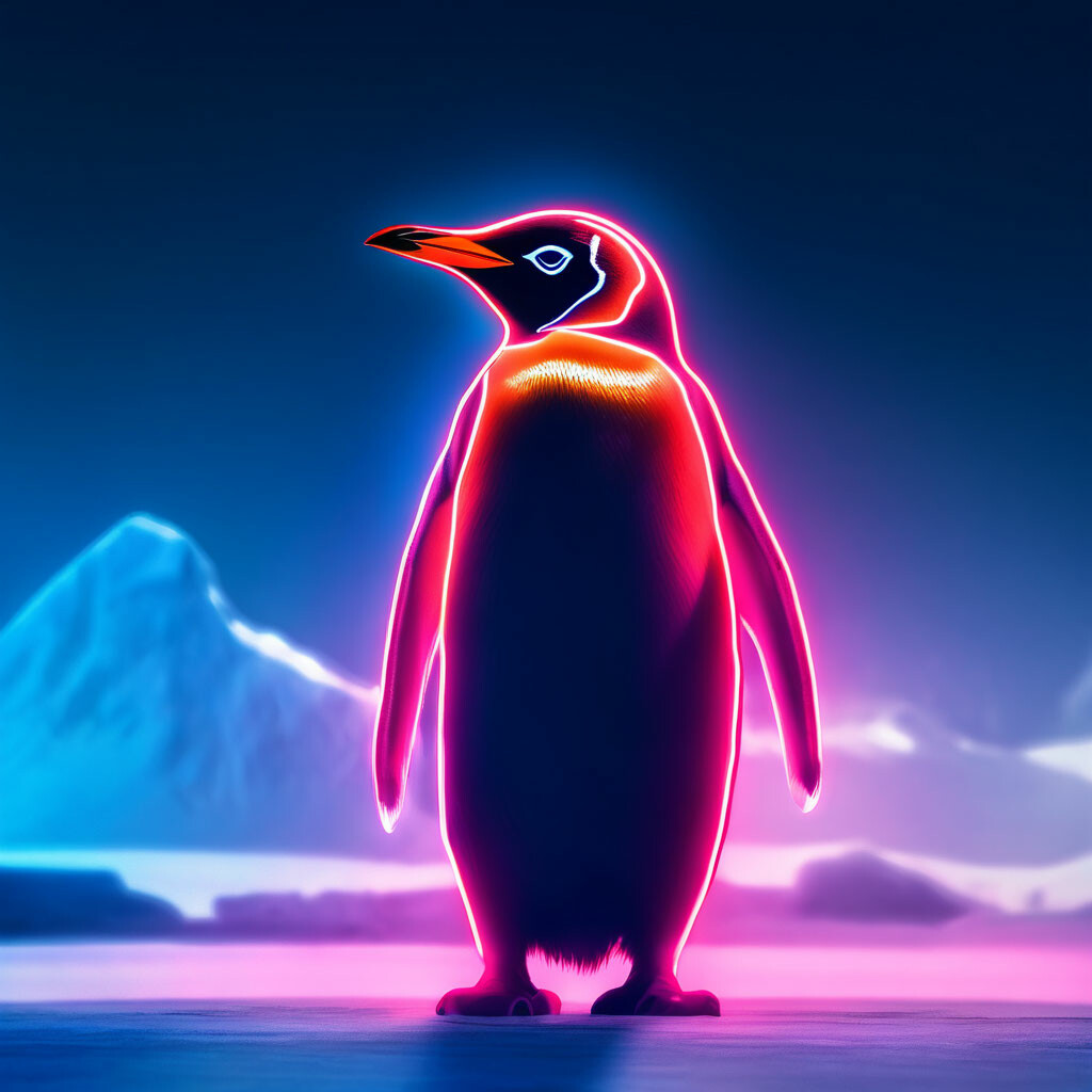 "Neon penguin on the background of …" — image created in Shedevrum