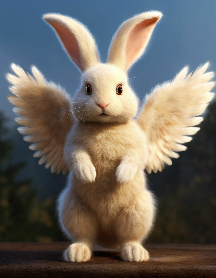 "Beige rabbit angel, realistic, …" — image created in Shedevrum