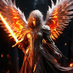 Seraphim with a sword made of fractals of fire and water mystical fairy ...