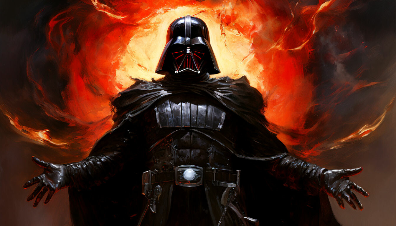 "A Sith flies in the air, an eclipse, fire from the hands, a black mask ...