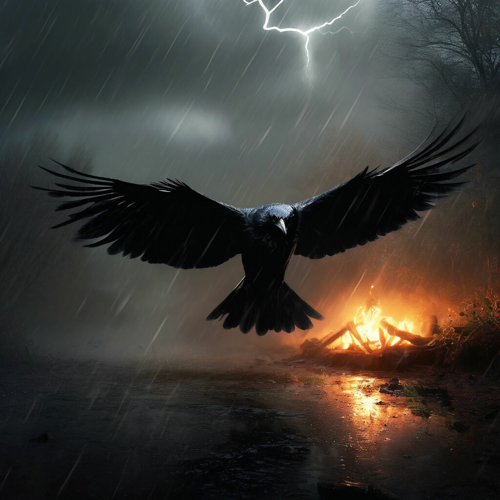 "Thunderstorm, bonfire, high fire, night, rain, lights, bonfire Black ...