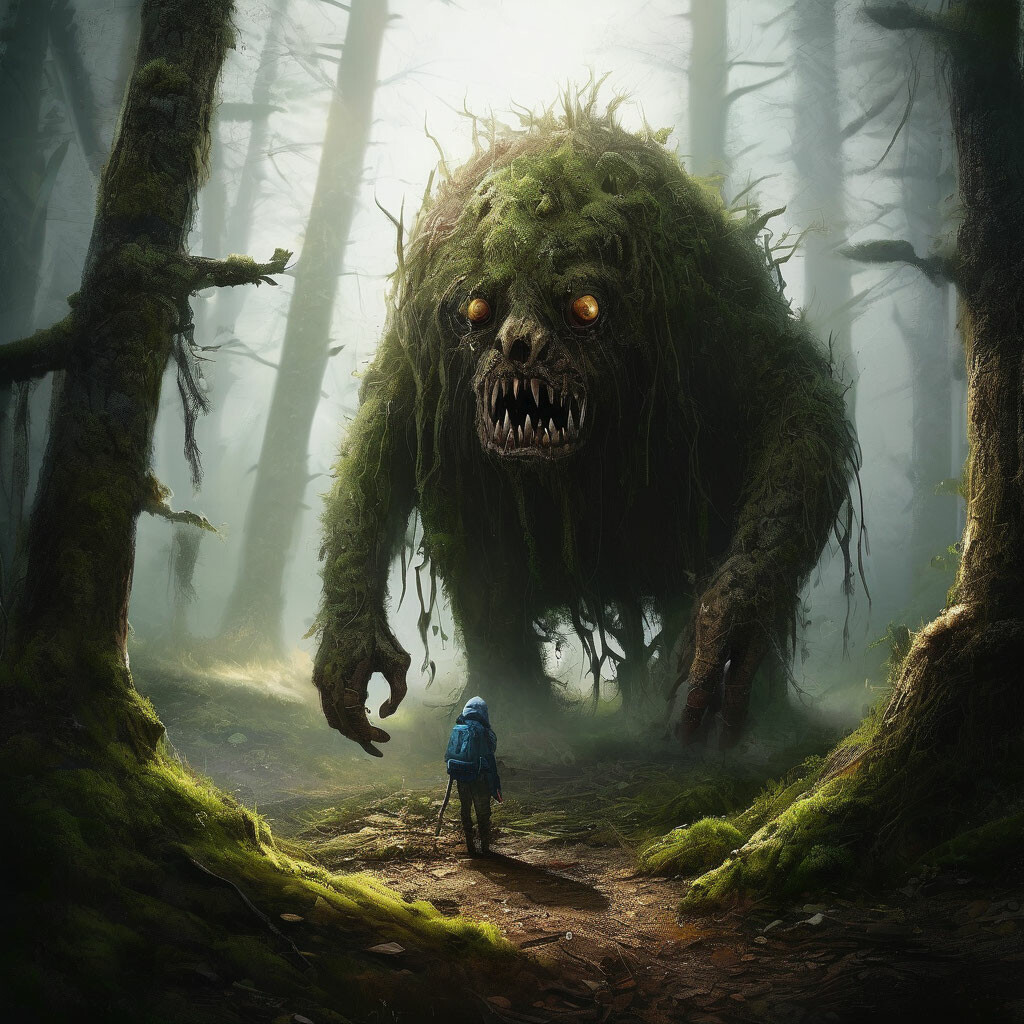 "A creepy monster living in the forest she is all covered with moss and ...