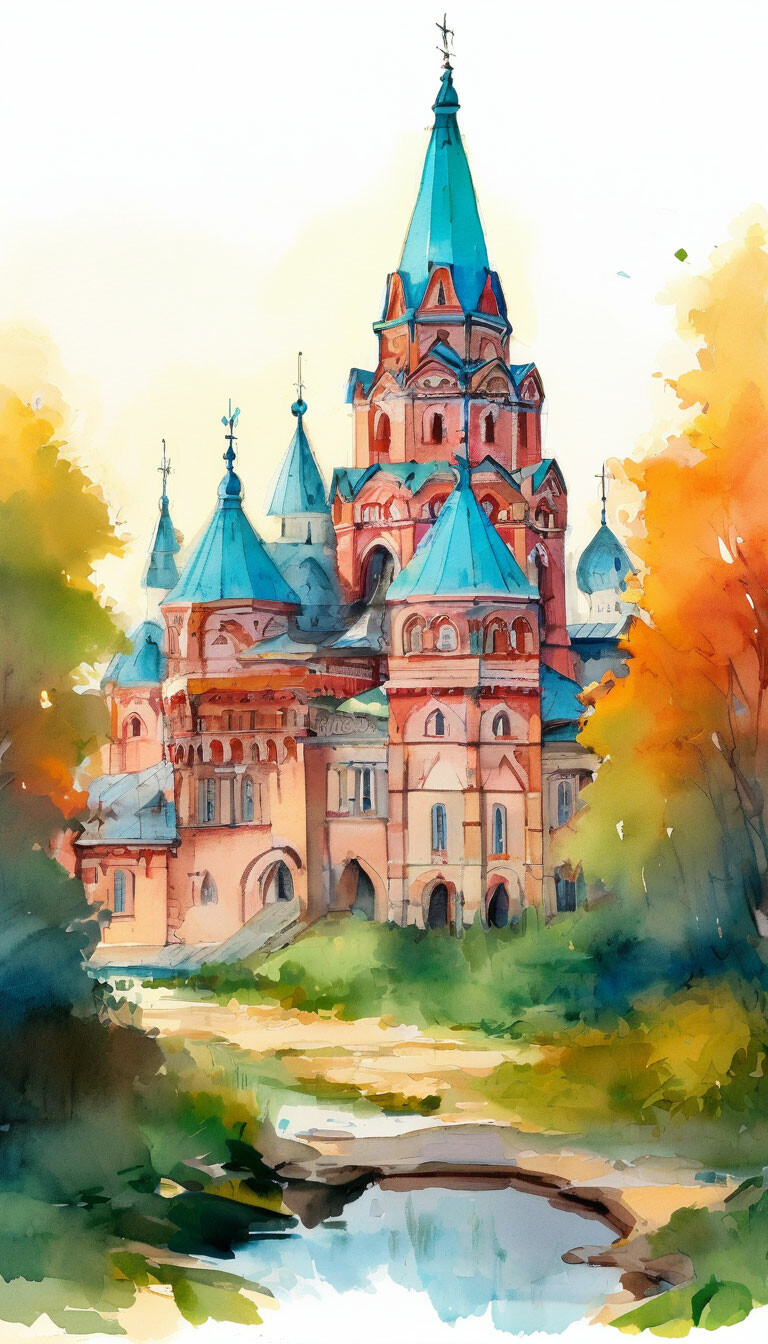 "Fedorovsky town in the pseudo-Russian style bright watercolor pastel gouache" — image created ...