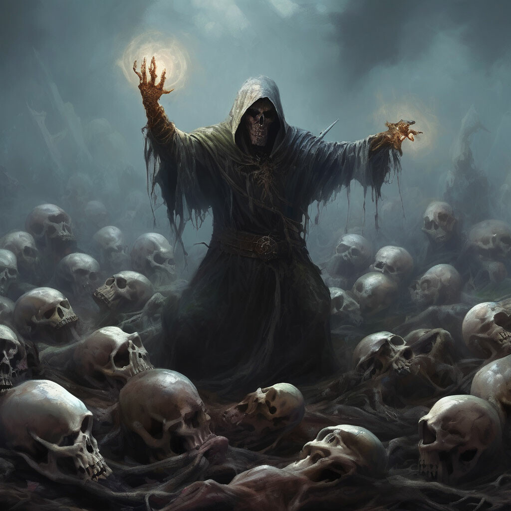 "Raising the undead from the ground by a necromancer" — image created ...