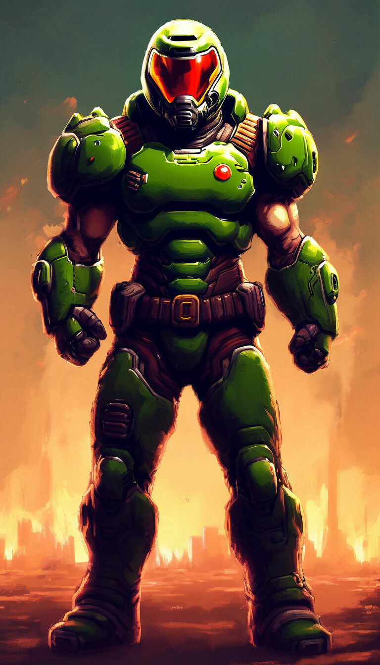 "Doomguy, pixel art" — image created in Shedevrum