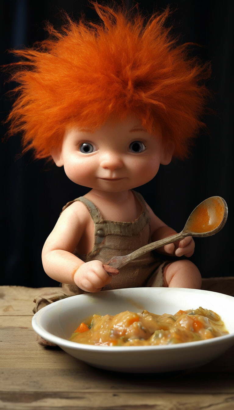 "Red-haired Antoshka prepares a spoon …" — image created in Shedevrum