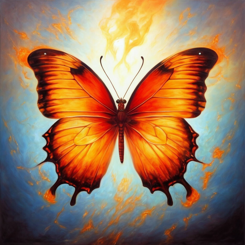 "Orange butterfly as a symbol of fire …" — image created in Shedevrum