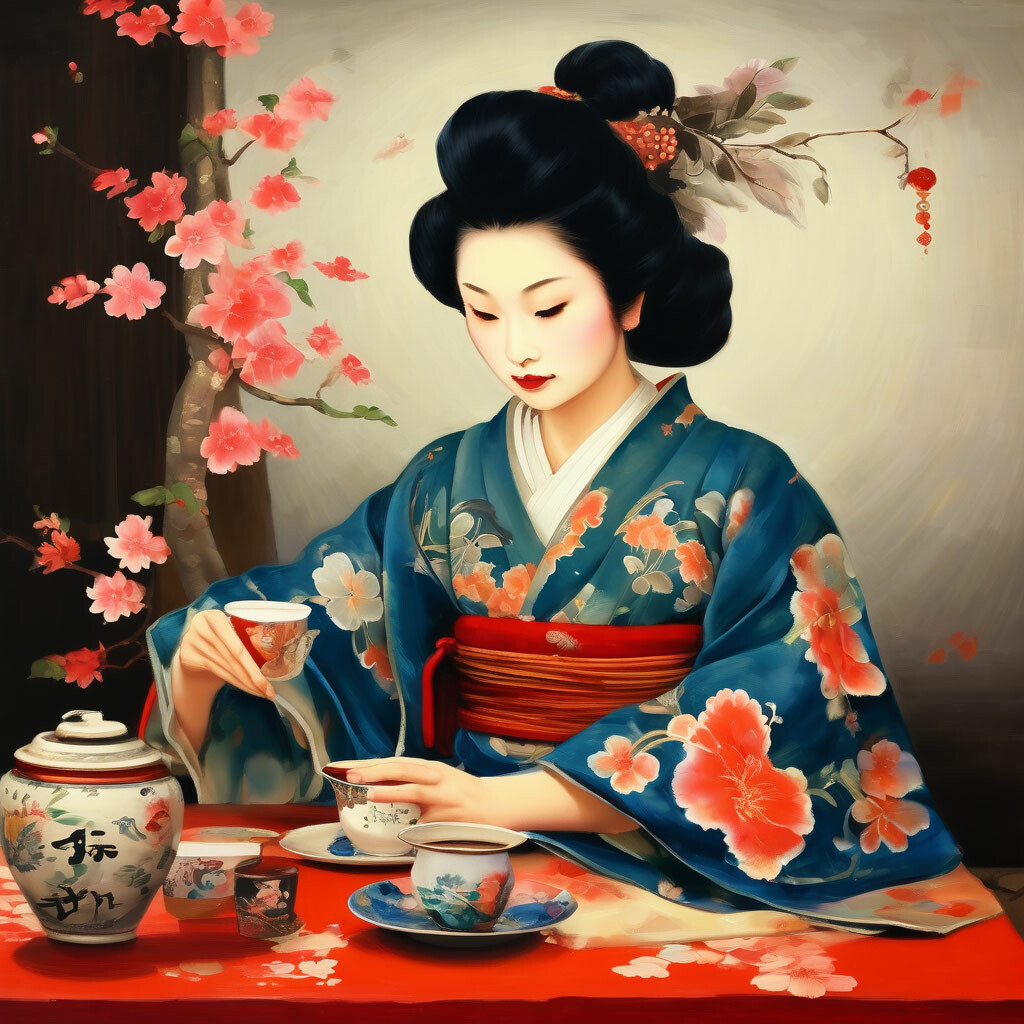 "The painting of the merchant's wife at tea in the style of traditional ...