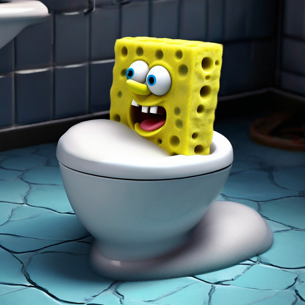 "SpongeBob cleans the toilet with a sponge" — image created in Shedevrum