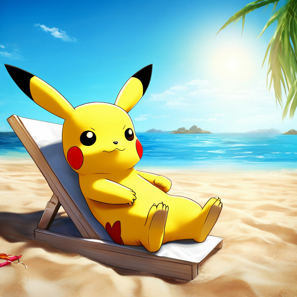 "Pikachu is relaxing on the beach" — image created in Shedevrum