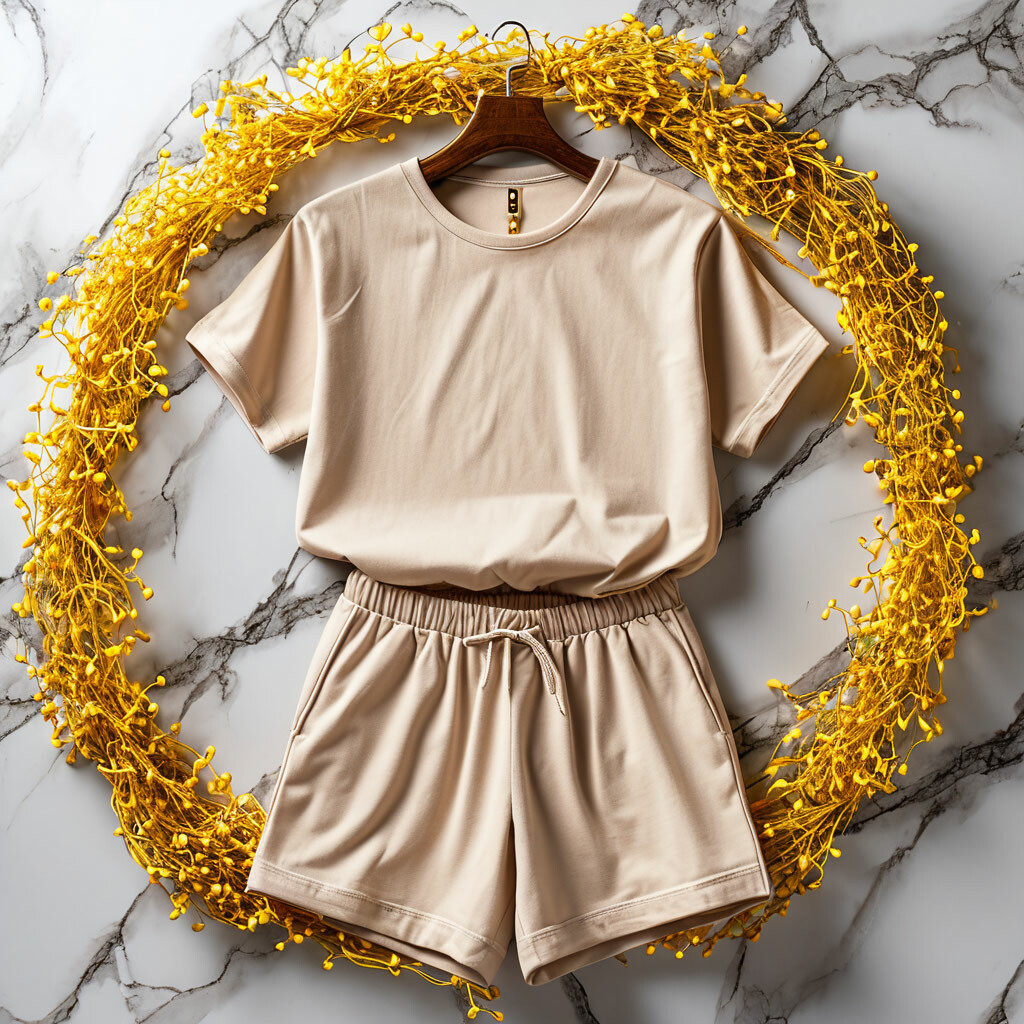 "And a pair of summer pajamas beige marble background, beige pajamas ...