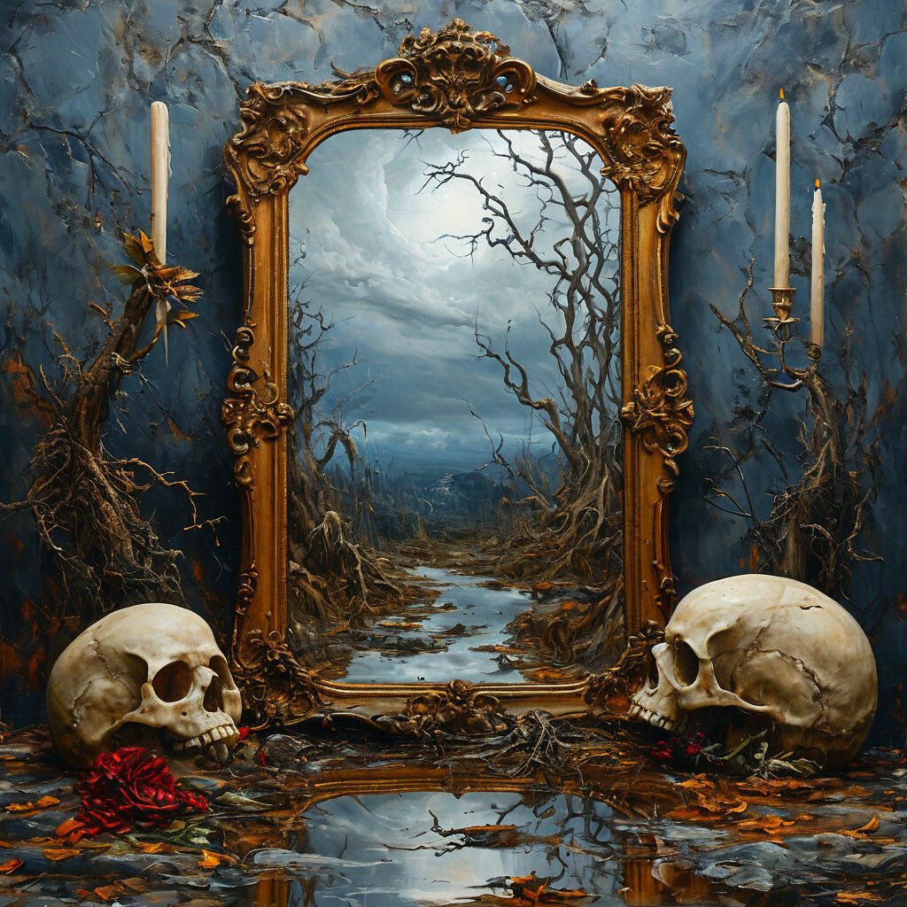 "Reflection in the mirror of death" — image created in Shedevrum