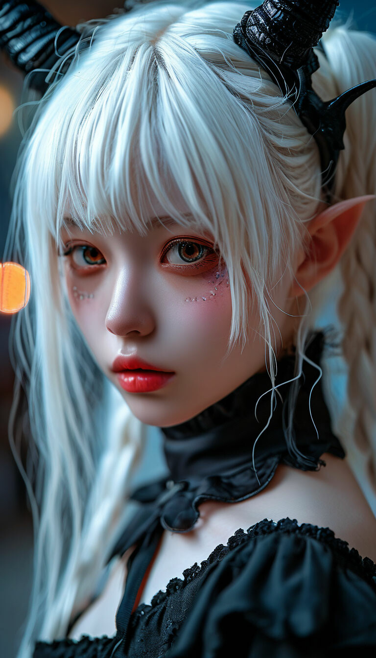 ":D Incredibly beautiful albino demon (girl). in the style of makhnwa ...