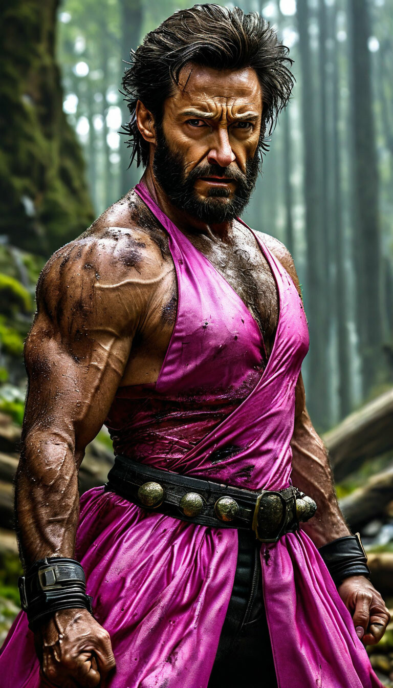 "Brutal Hugh Jackman as Wolverine, …" — image created in Shedevrum