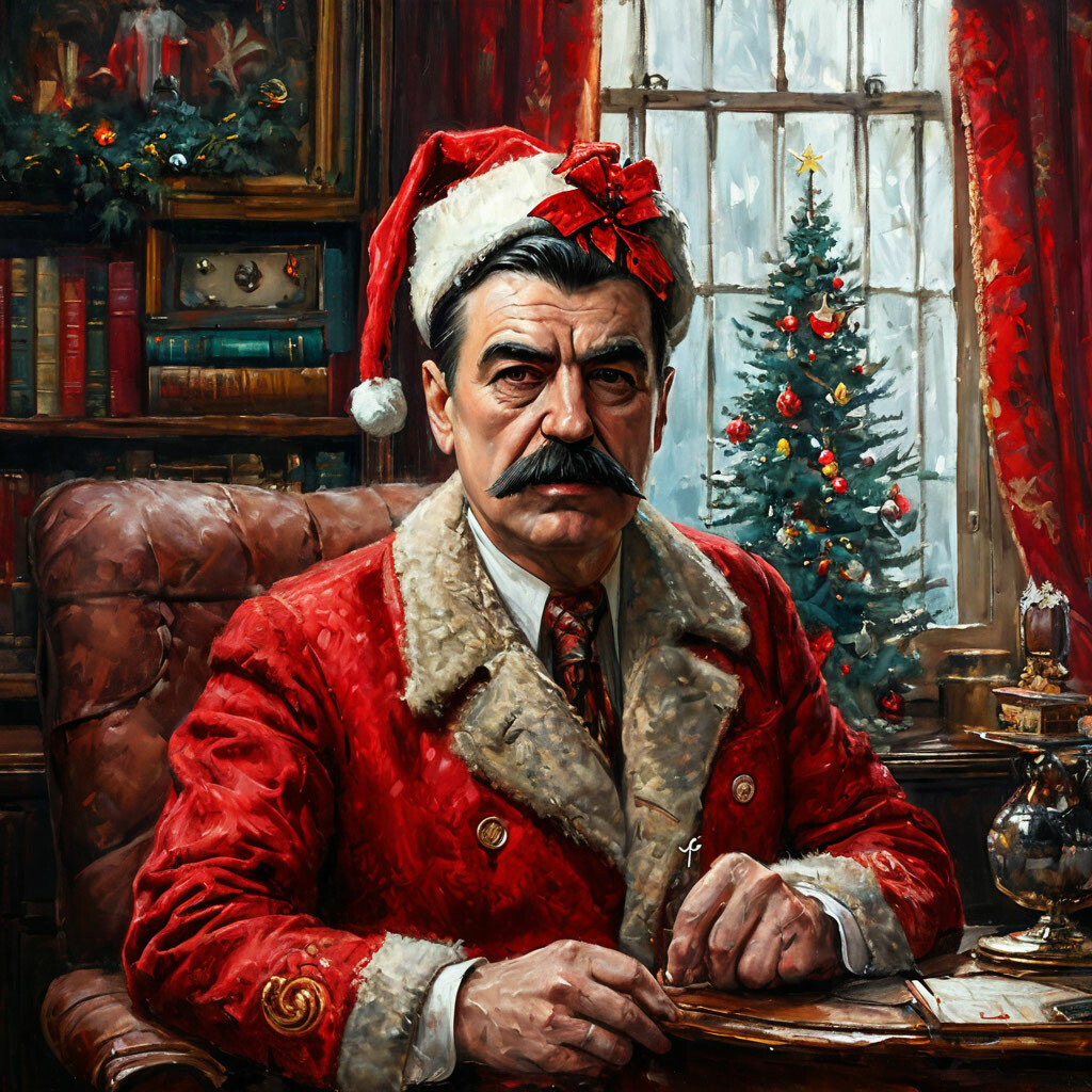 "Sta'lin in a New Year's hat in the …" — image created in Shedevrum